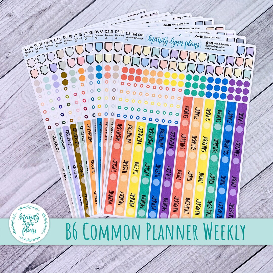 B6 Common Planner Weekly Days and Date Cover Strips || Various Colors ...
