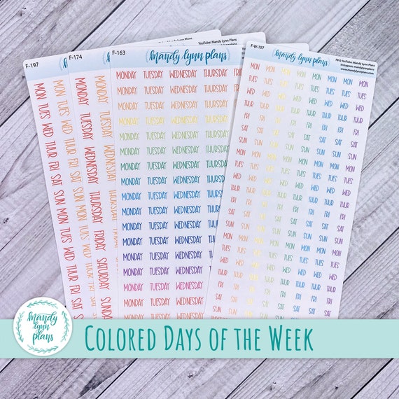 Multiple Colors and Sizes Available Color Days of the Week - Etsy