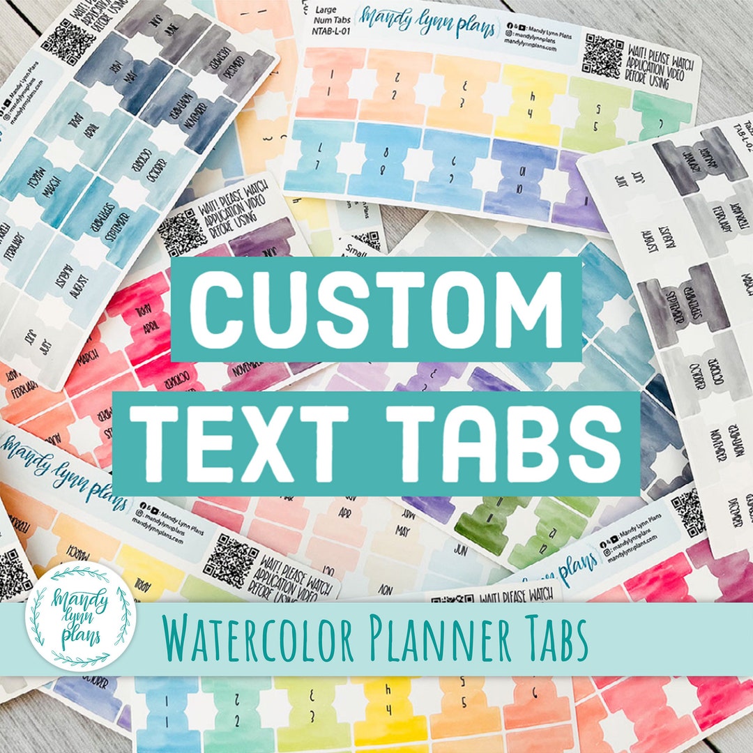 Custom Text Watercolor Planner Tabs | Water-resistant Polyester ...