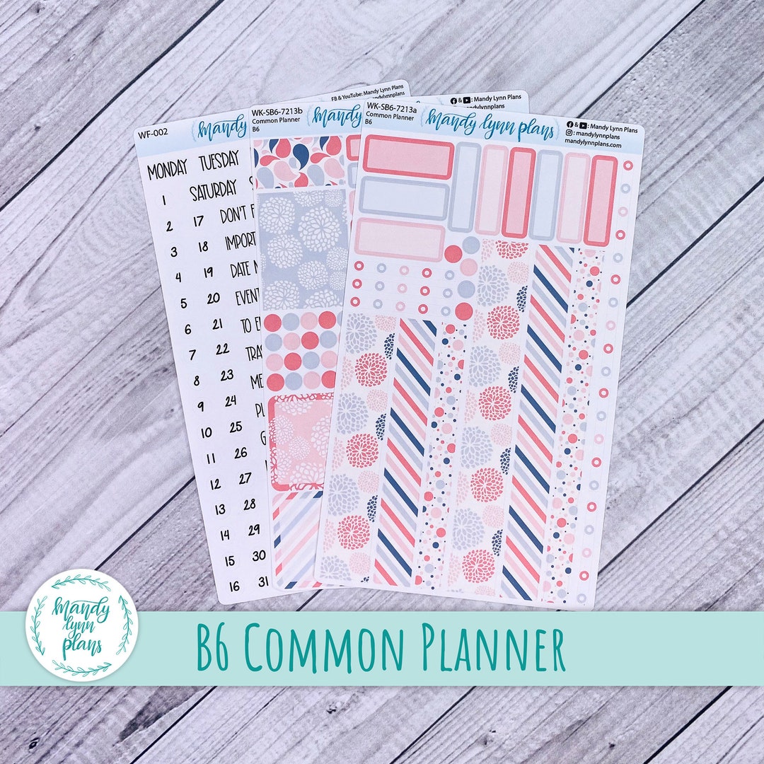 B6 Common Planner Weekly Sticker Kit Pink and Gray Medley Removable ...