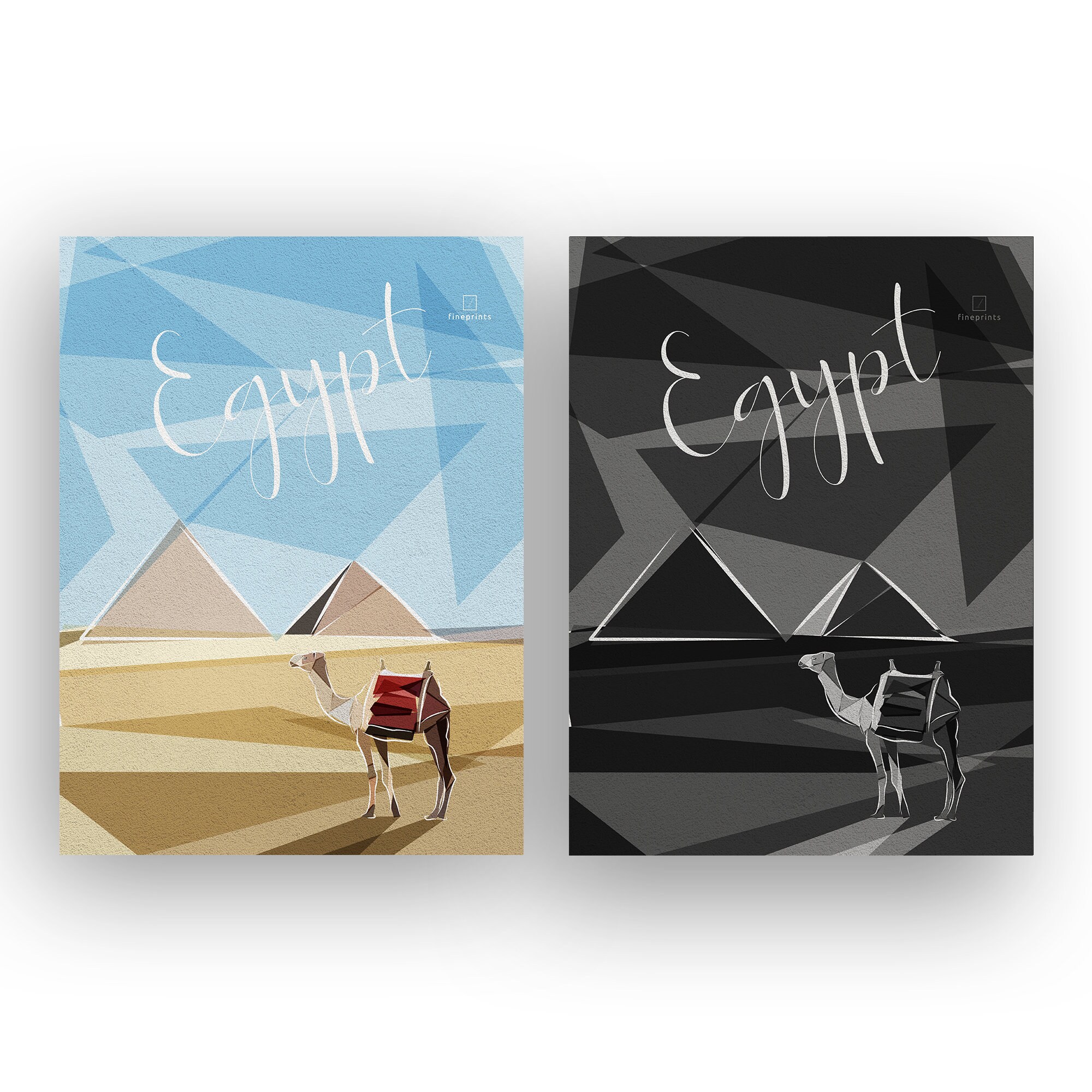 Two Print Set, Great Pyramid of Giza, Egypt Print, Travel Illustration ...