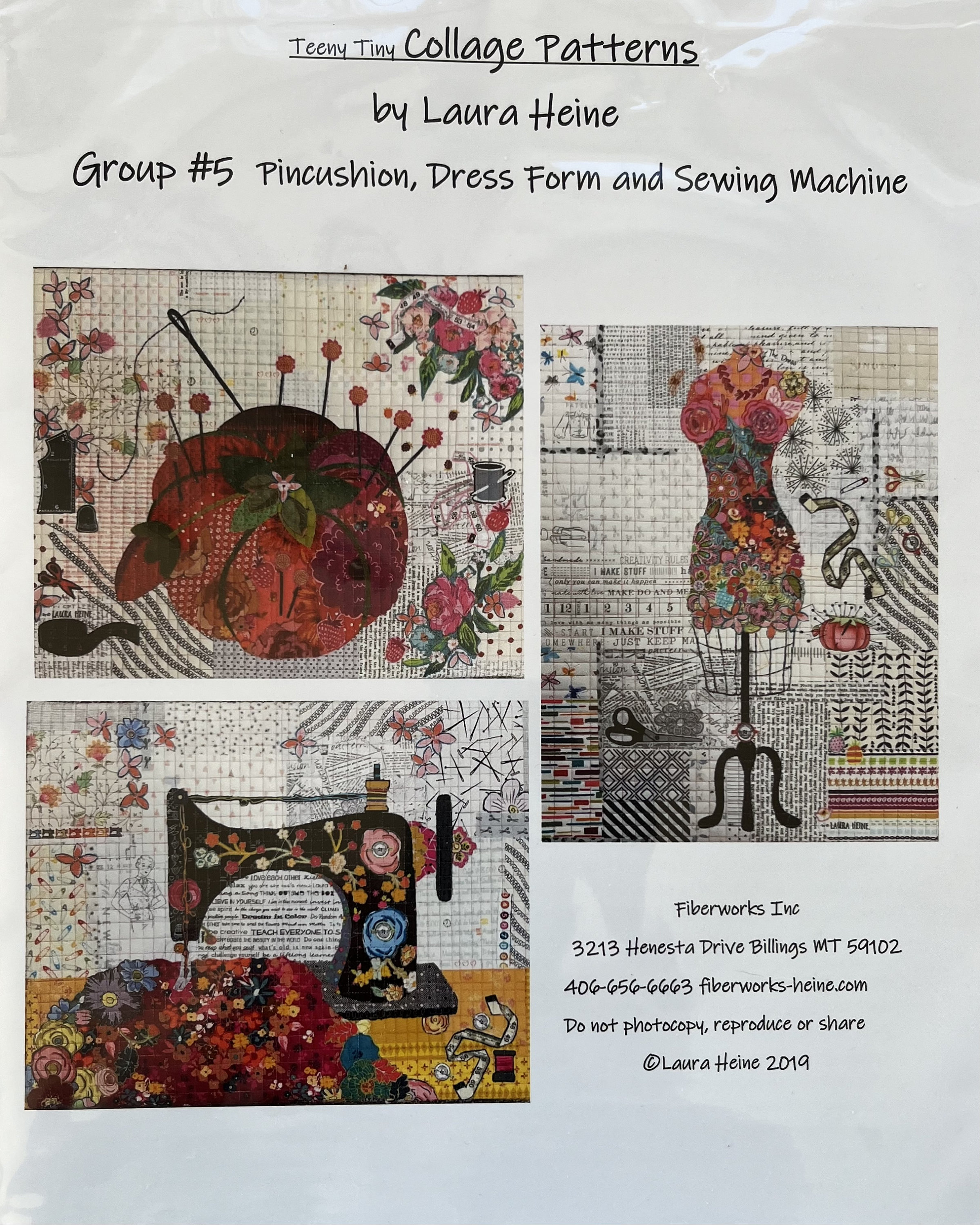 Laura Heine Teeny Tiny Collage Pattern Group #5 Pincushion, Dress Form ...