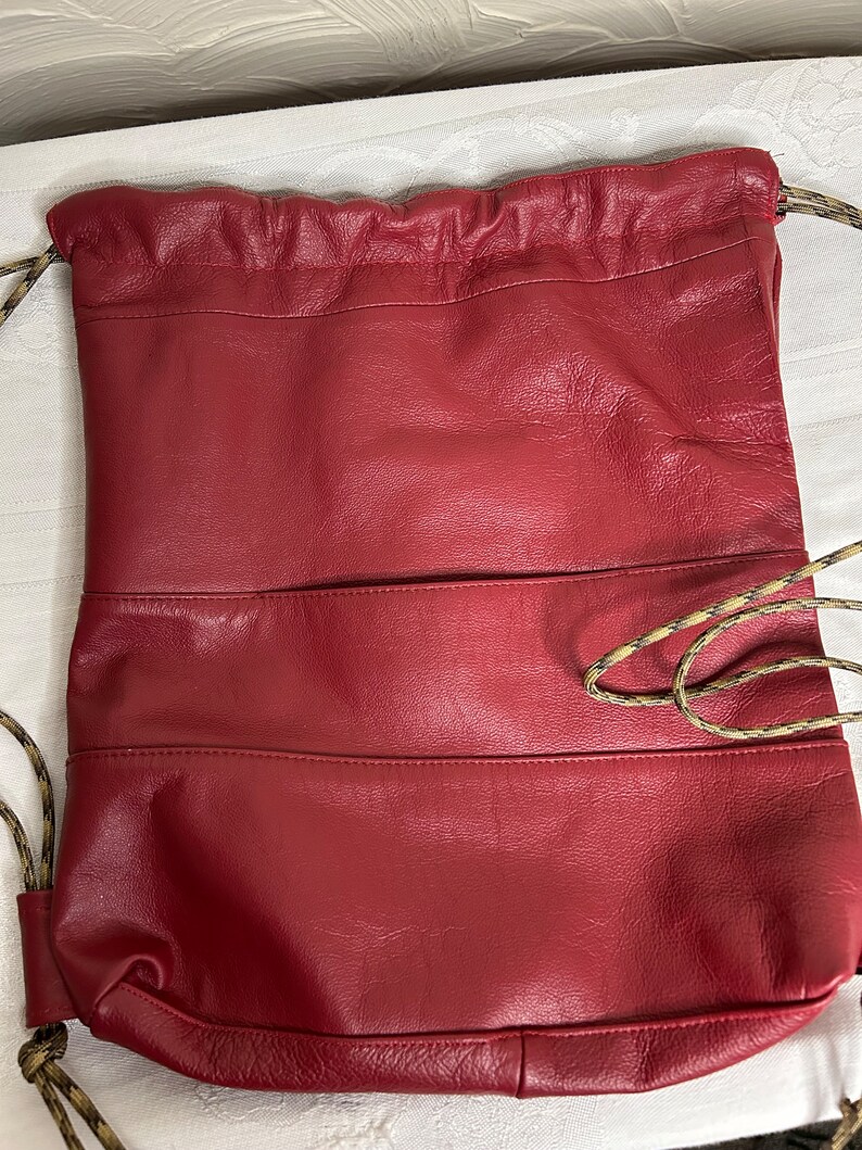 Drawstring Leather Back Pack Upcycled red - Etsy