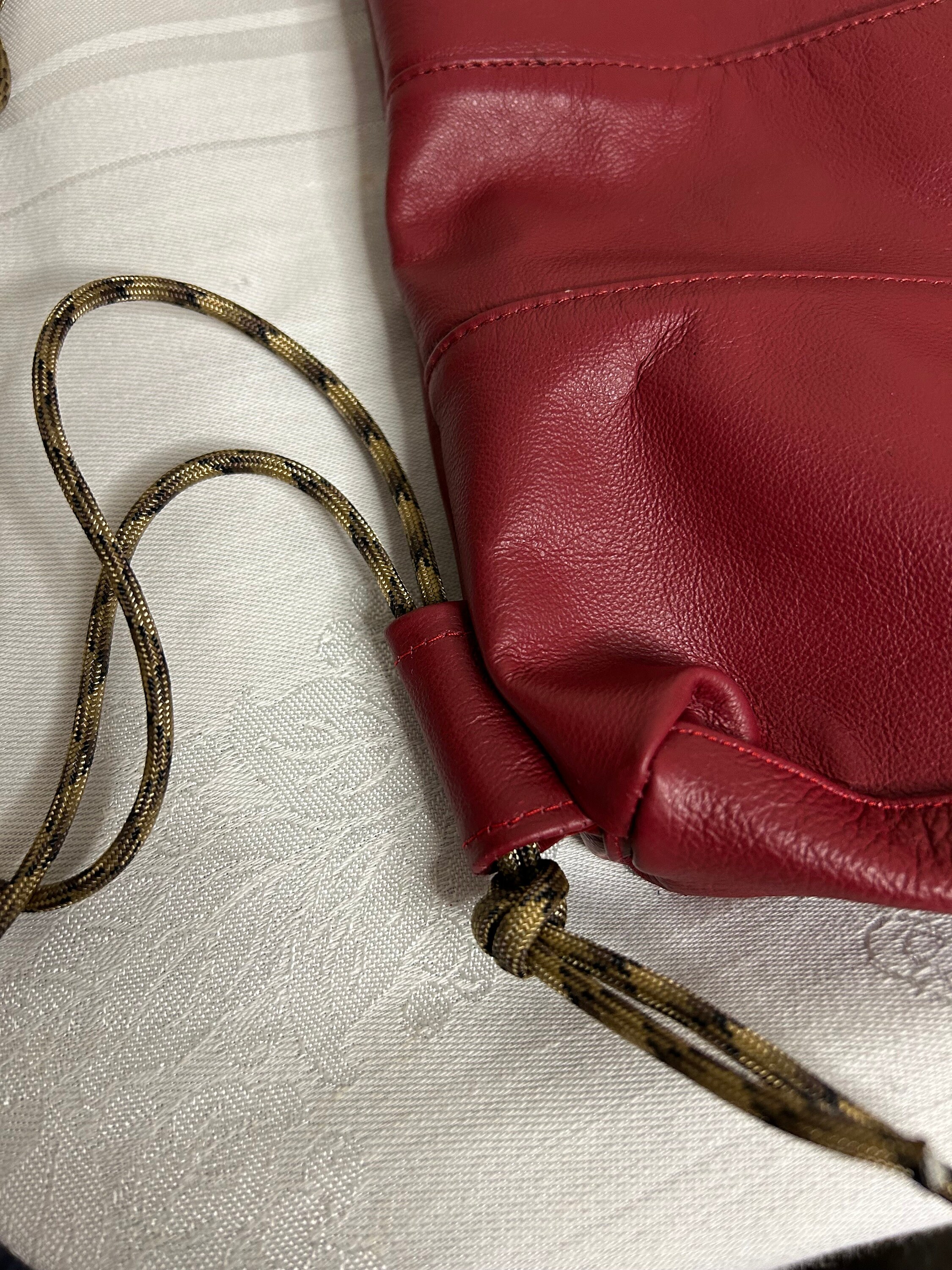 Drawstring Leather Back Pack Upcycled red - Etsy