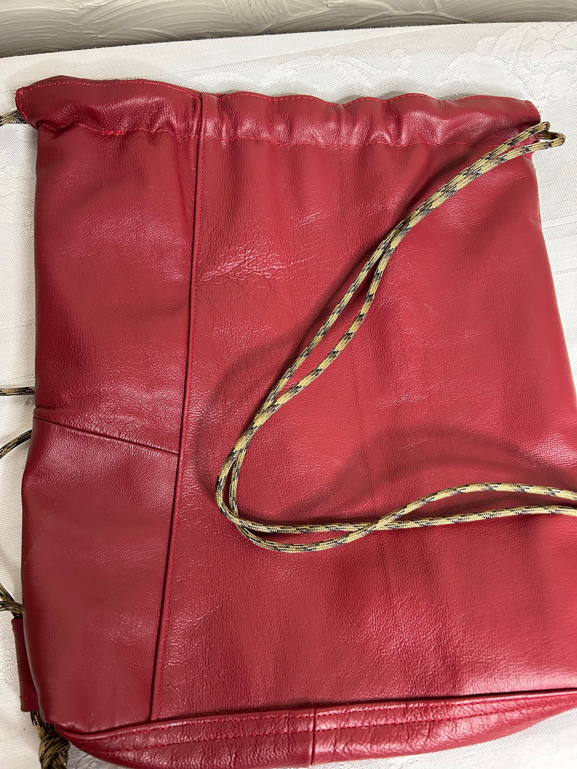 Drawstring Leather Back Pack Upcycled red - Etsy