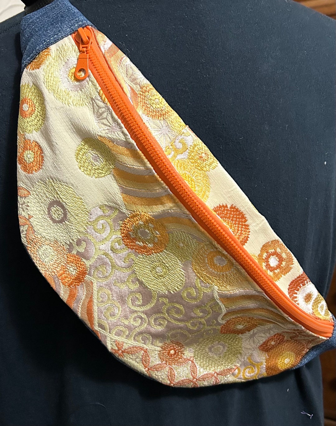 Fanny Pack Handmade Brocade and Upcycled Denim With Orange - Etsy