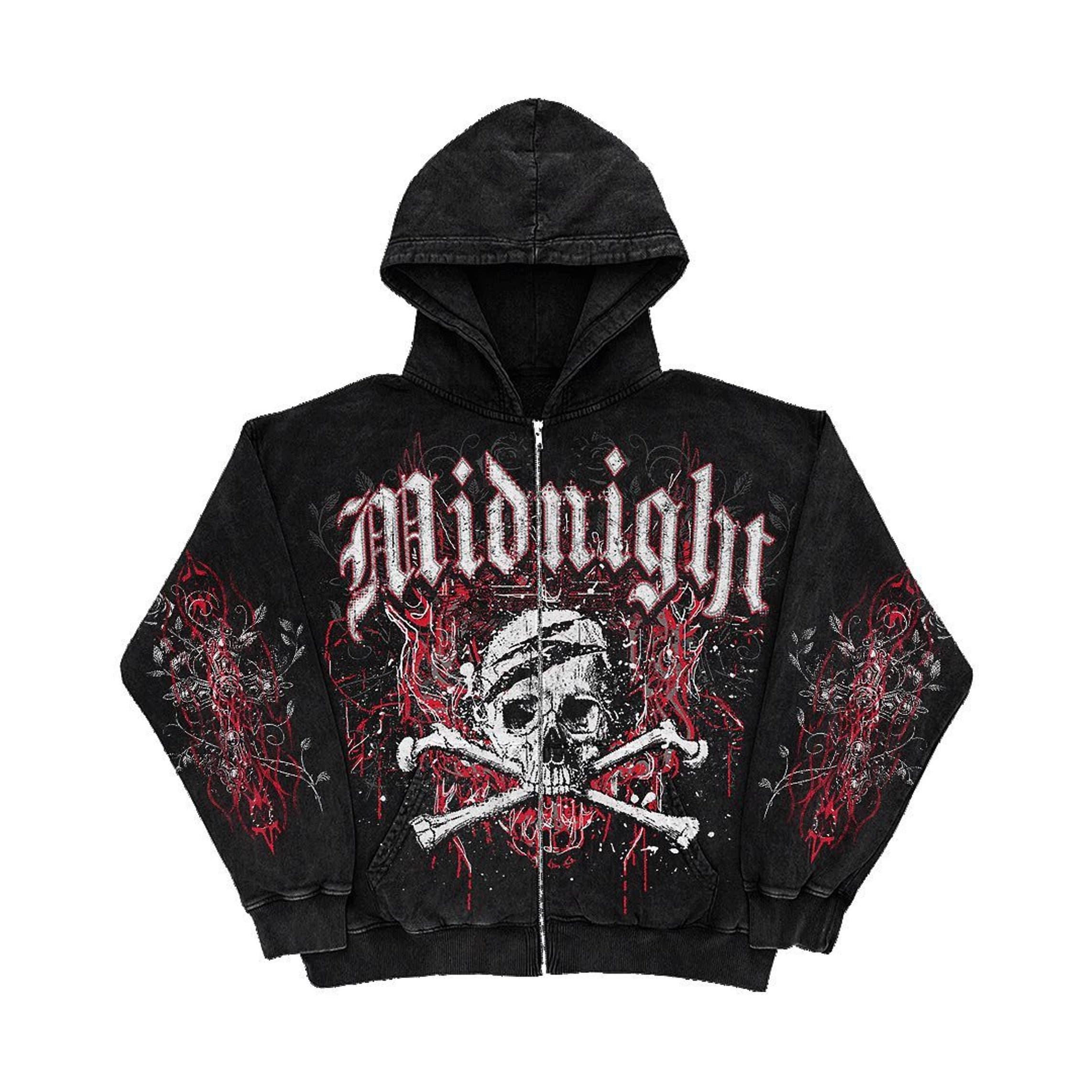 Y2K Skull Zip up Hoodie Skeleton Cross Print Hoodie Grunge - Etsy