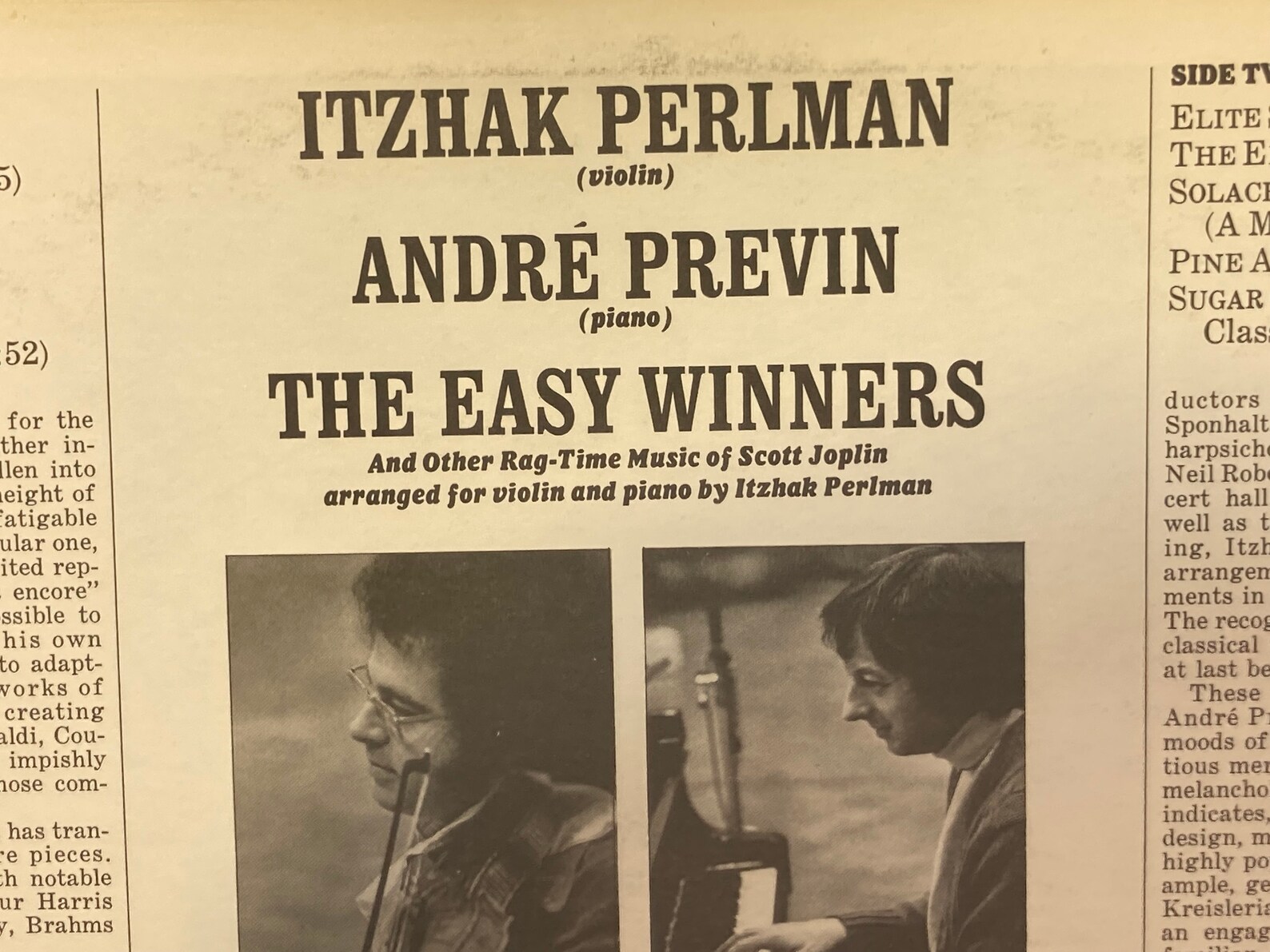 Scott Joplin the Easy Winners / Itzhak Perlman / Andre Previn - Etsy