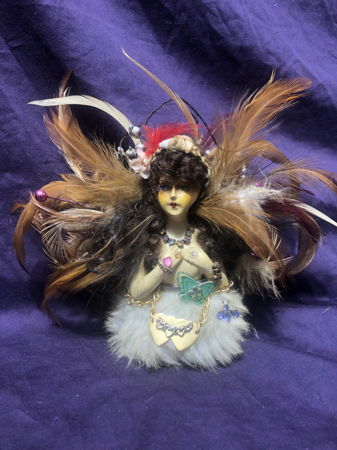 Handmade Fairy Faerie Feather Wings Jeweled and Adorned Magical Doll ...