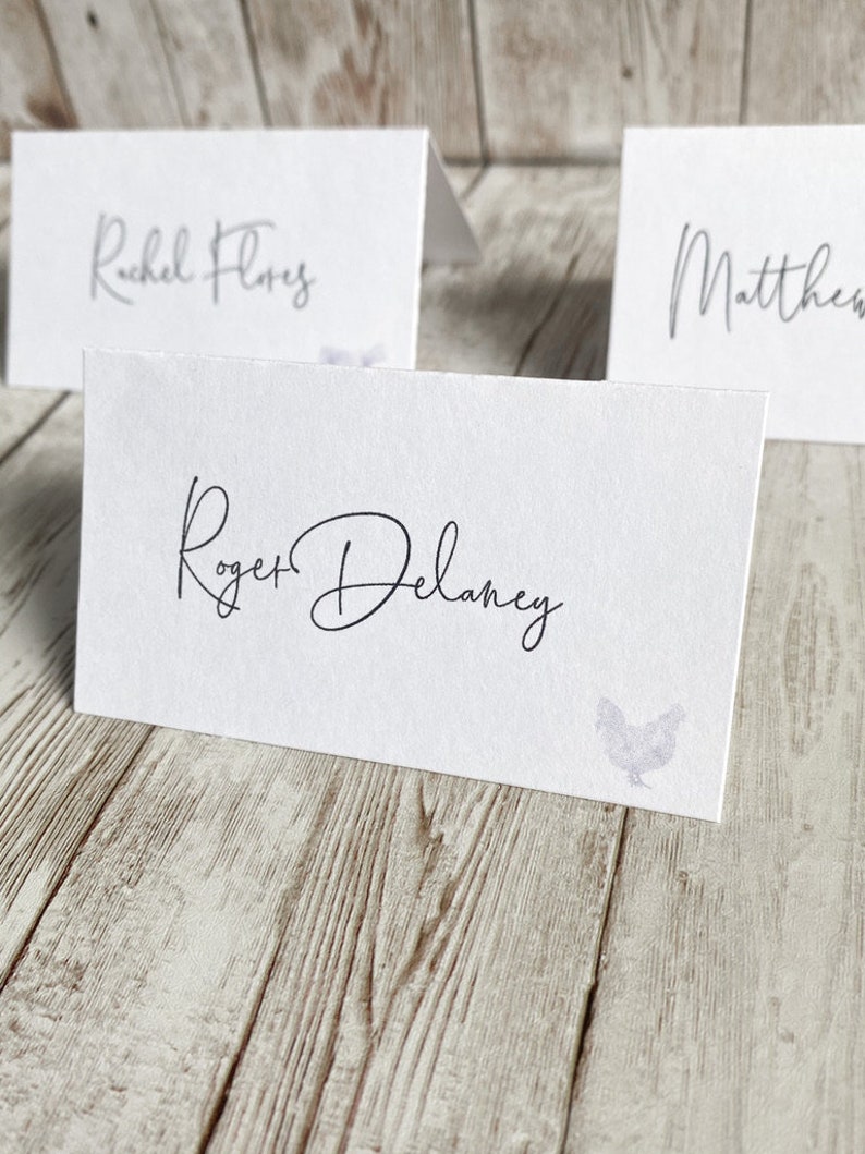 White Tented Place Cards With Meal Icon and Table Number - Lettered and ...