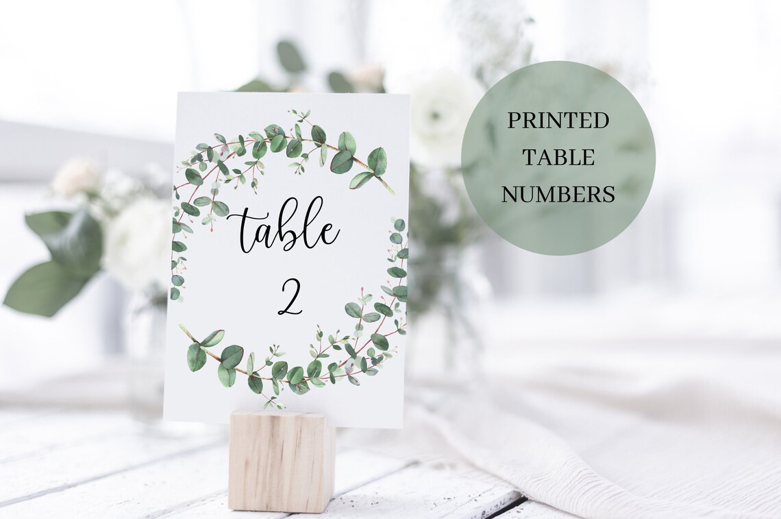 PRINTED Table Numbers With Eucalyptus Wreath for Wedding or - Etsy