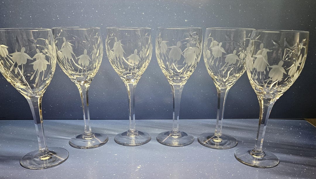 Stuart Crystal CASCADE Claret Wine Glass Set of 6 - Beautifully Etched ...
