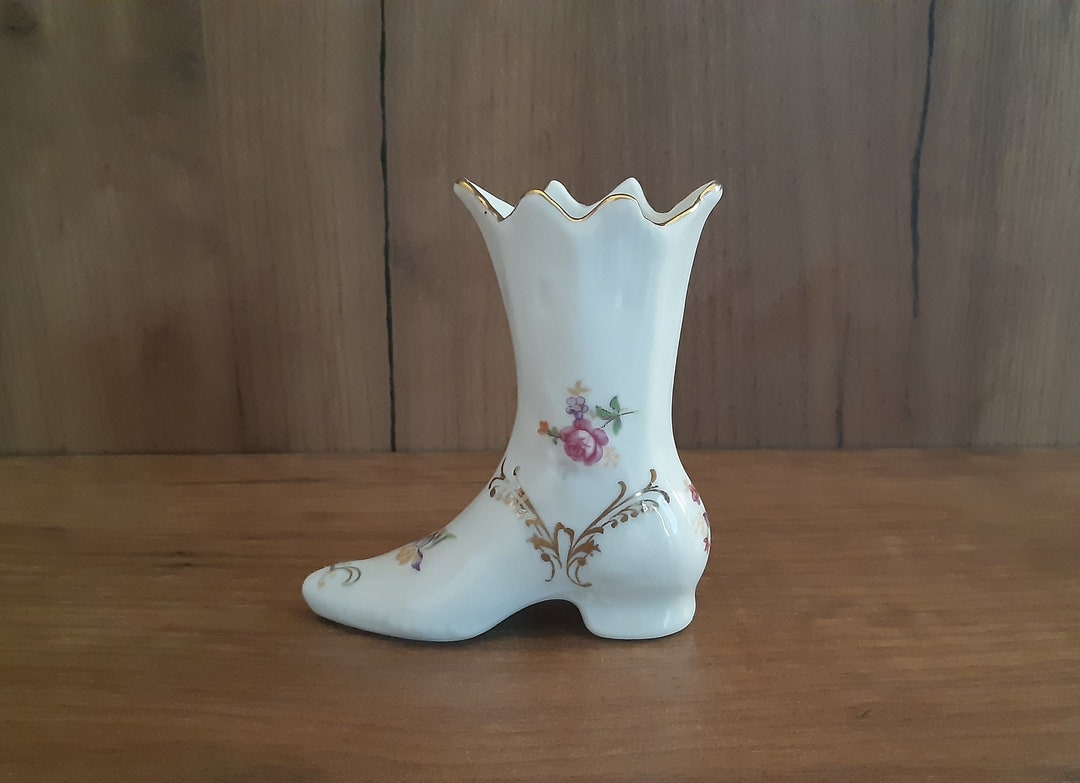 70s-handmade Miniature Vase Shoe-vintage Porcelain Boot-antique Style ...