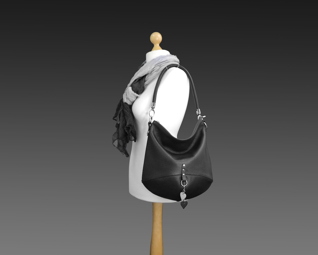 Black Pebbled Leather Hobo Bag: Slouchy Crossbody Purse - Etsy