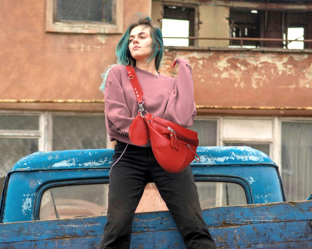 Red Leather Sling Bag: Large Cowhide Crossbody Purse - Etsy