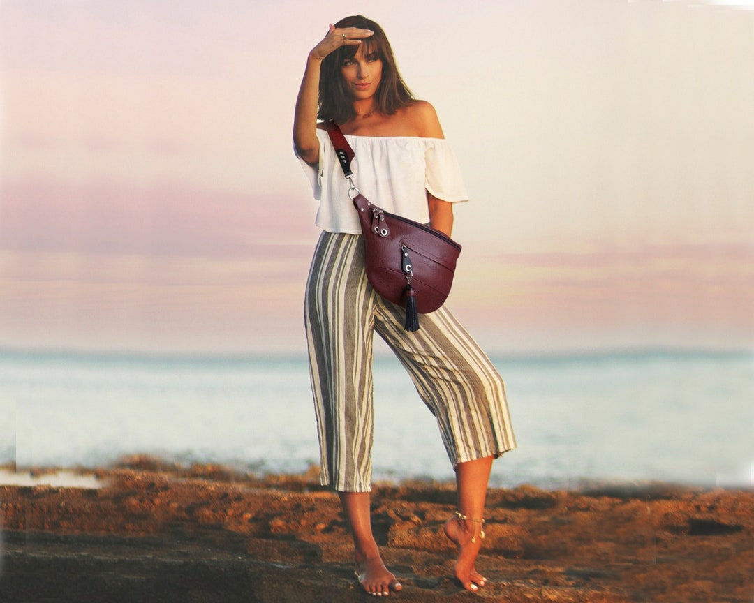 Large Leather Sling Bag, Women Leather Purse, Soft Leather Fanny Pack ...