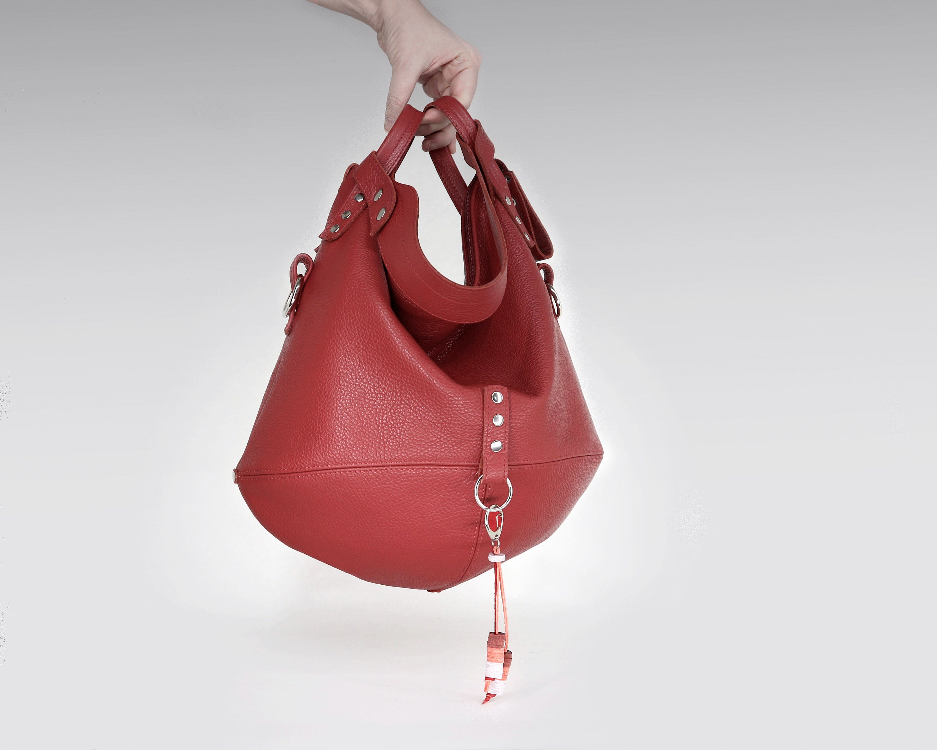 Red Leather hobo bag soft women slouchy purse leather | Etsy