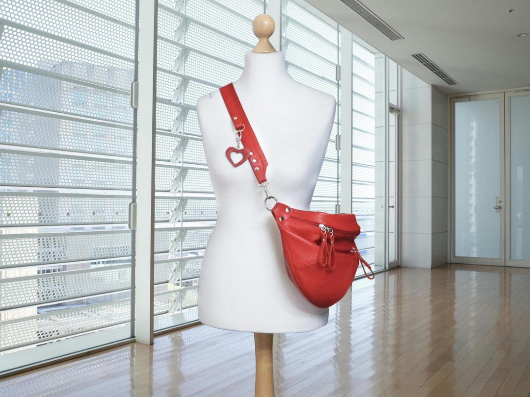 Large Red Leather Sling Bag: Women's Crossbody Purse With Pockets - Etsy