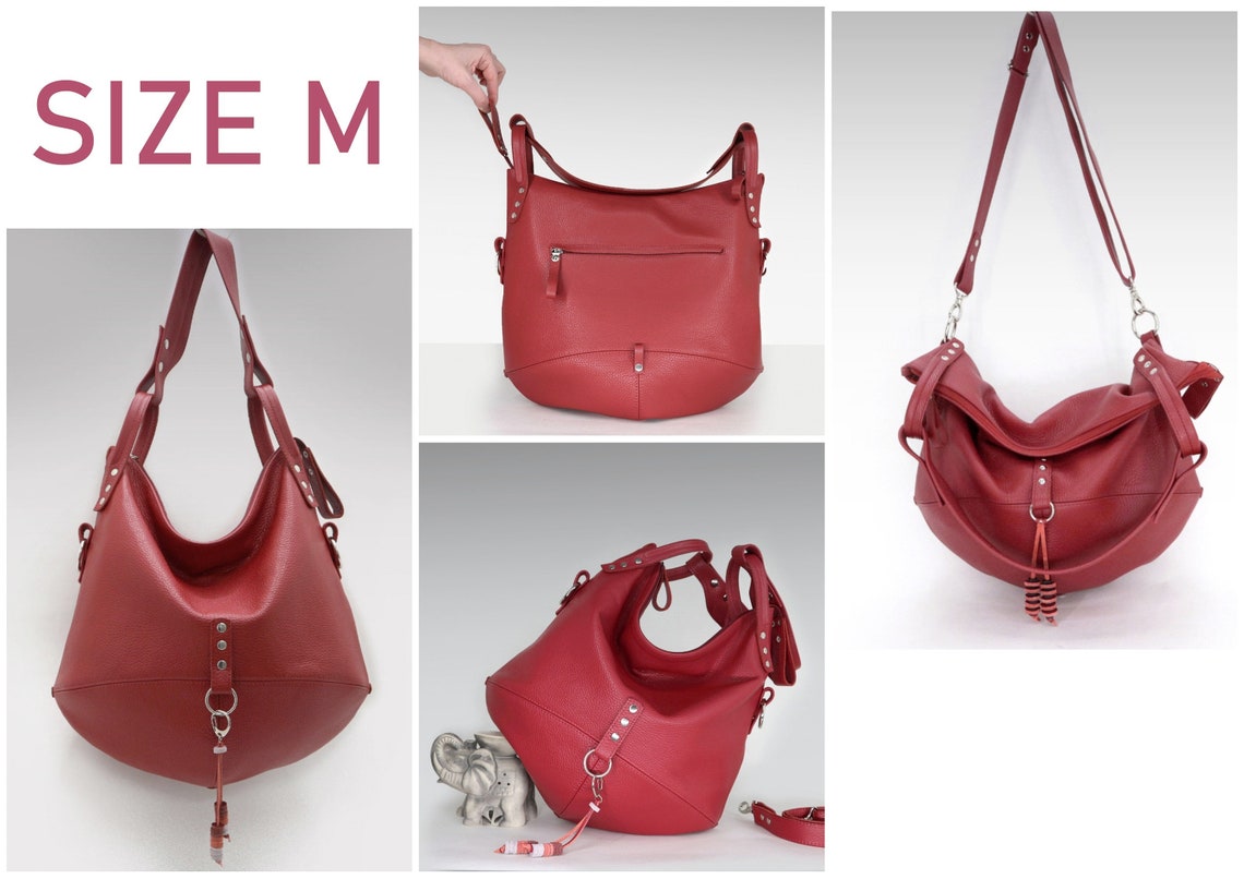 Red Leather Hobo Bag Soft Women Slouchy Purse Leather - Etsy