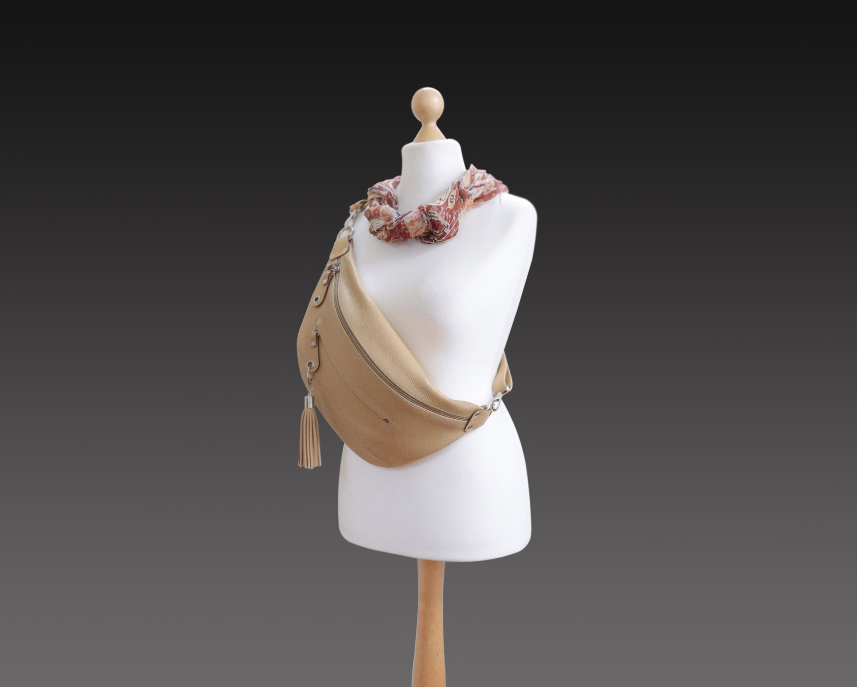 Large Leather Sling Bag Women Leather Purse in Cappuccino | Etsy