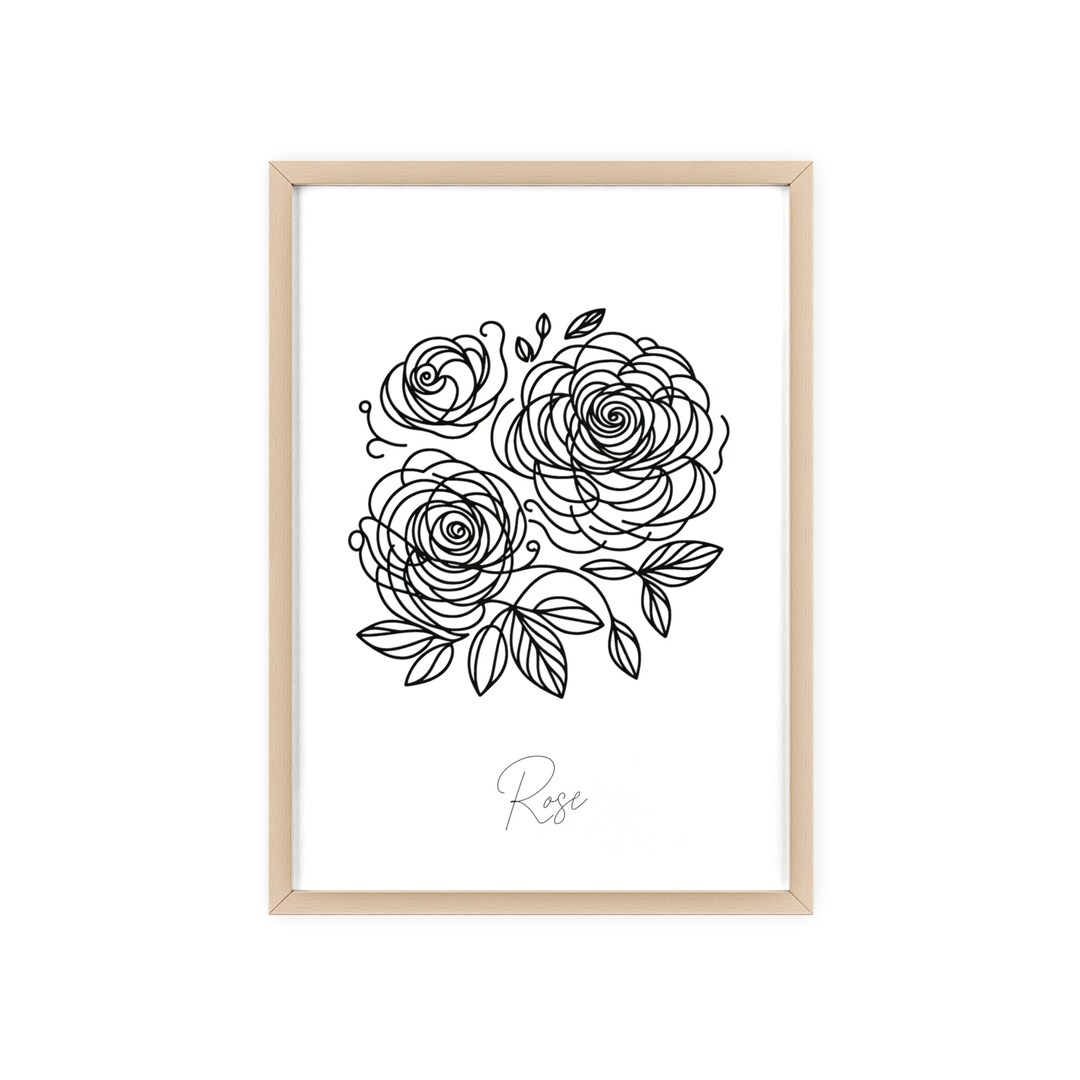 June Roses Birth Flower Wall Art, Light Wood Frame Poster Print, Gift ...