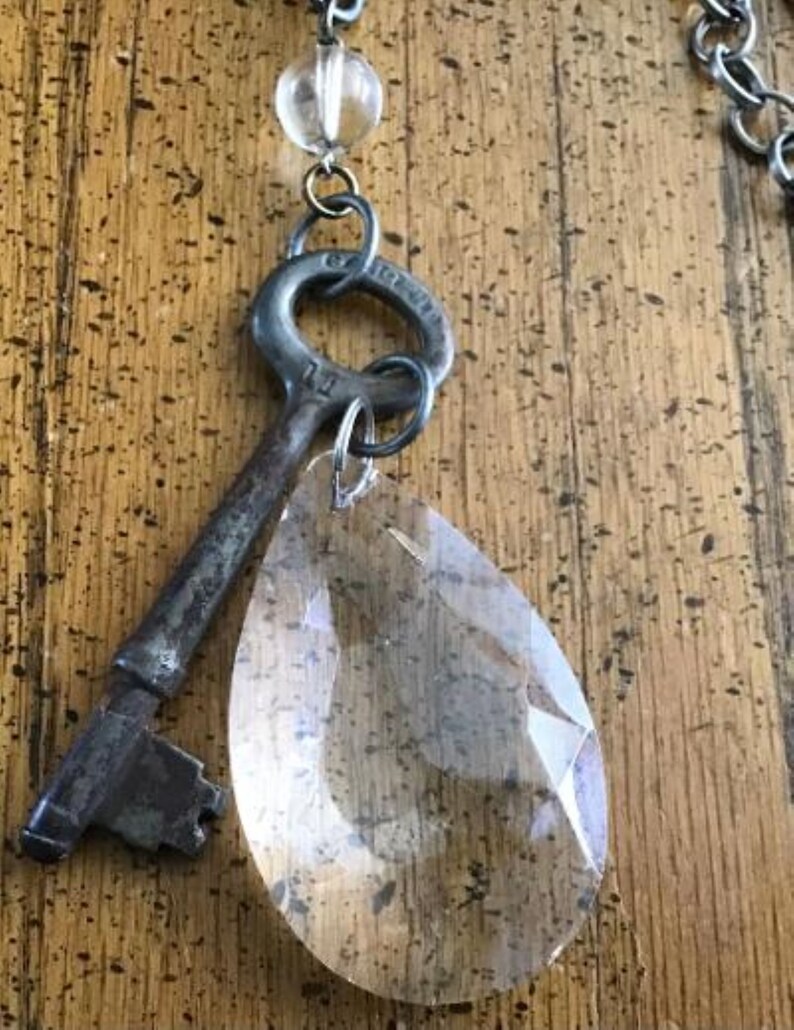 Vintage Repurposed Skeleton Key and Crystal Necklace New Chain - Etsy