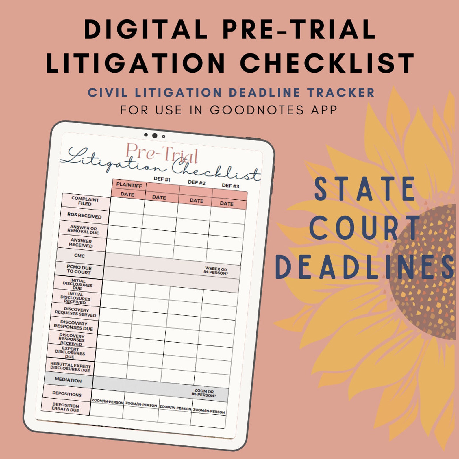 GOODNOTES Pre-trial Civil Litigation Deadline Tracker - Etsy
