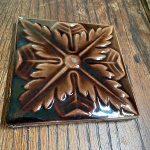 Pair of Victorian Figural Brown Accent Tiles, Fauna Greenery Leaves ...