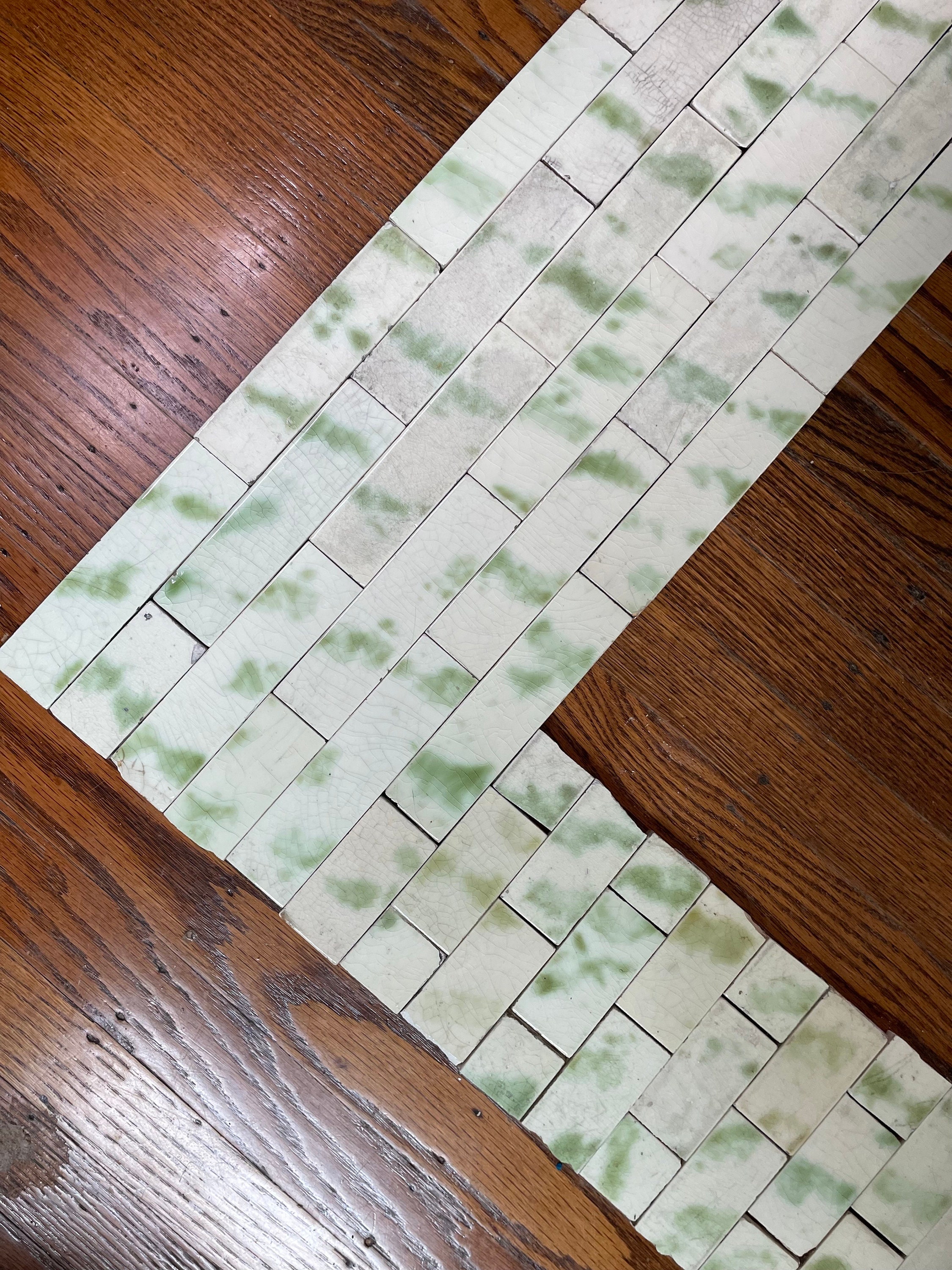 Lovely OVERSIZED Mottled White and Green Victorian Fireplace Tile Set ...