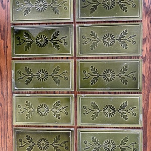 Beautiful 1890-1920 Victorian England Accent Tiles, Green Flower ...