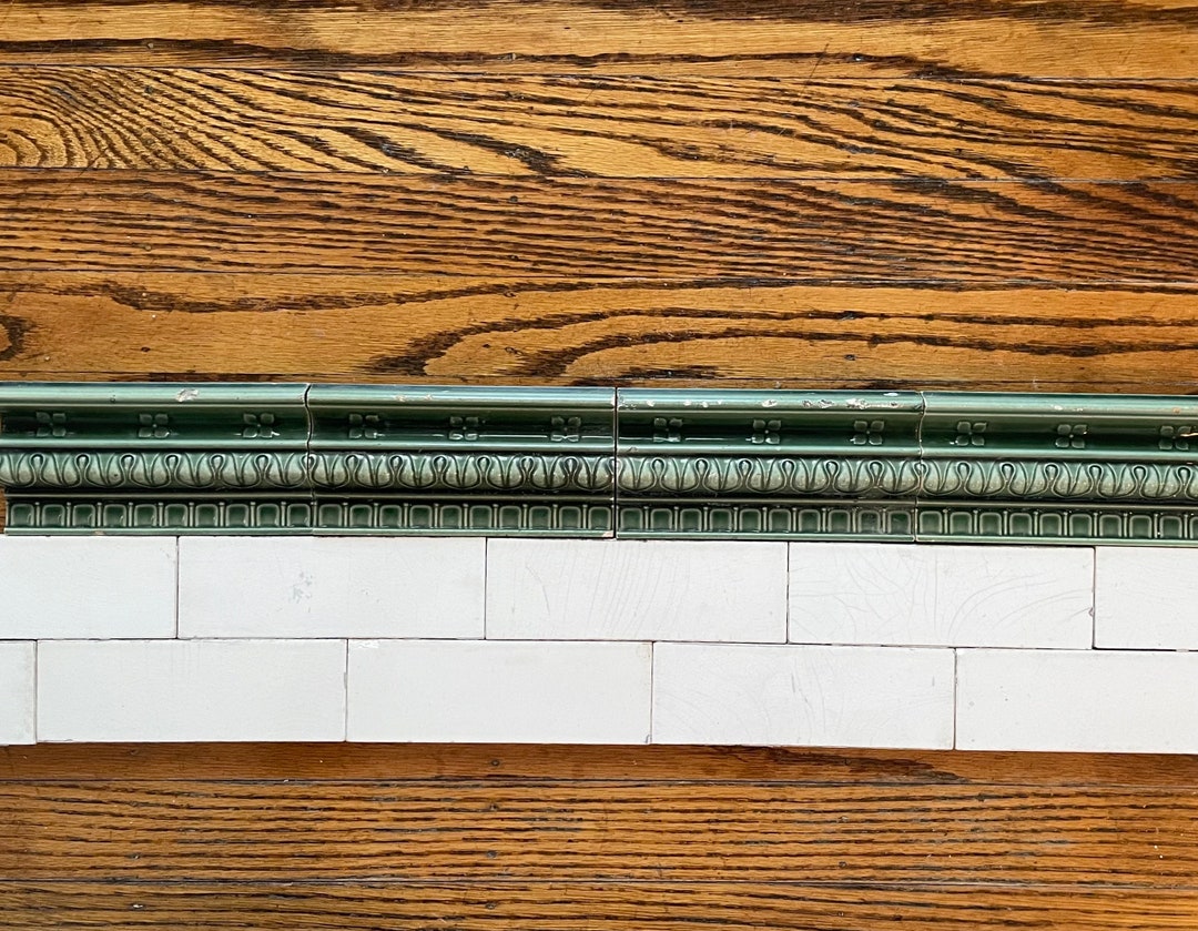 Ornate Grey-green Cap Tiles, Antique Bathroom Cap Tiles, Vintage ...