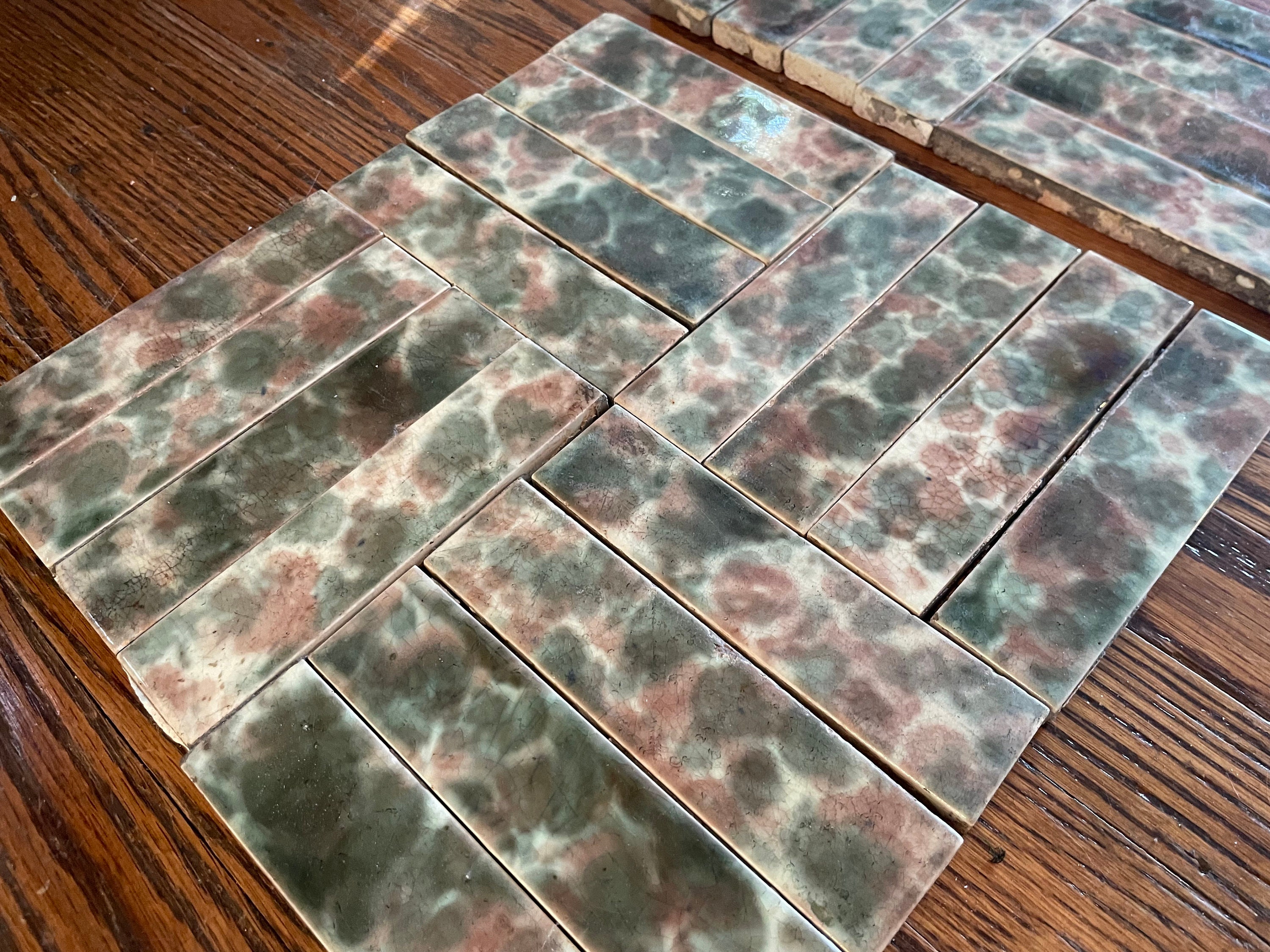 Victorian Mottled Green Fireplace Surround Tiles, Antique Vintage Tiles ...