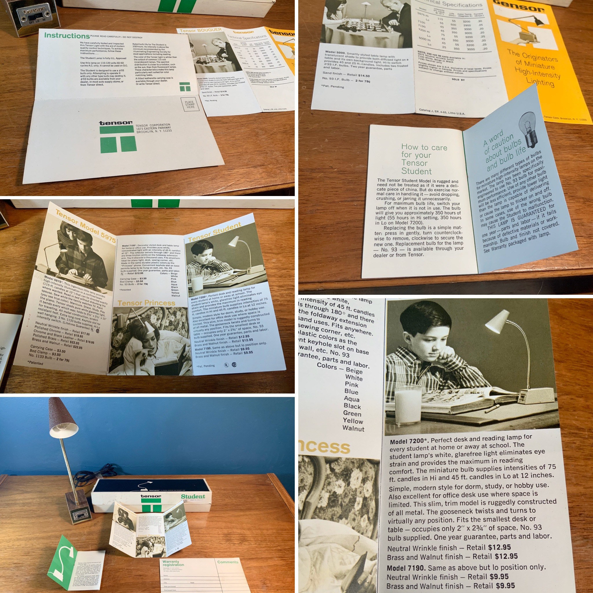 Rare Vintage Tensor ORIGINAL BOX 1965 Student Model 7200 Brass and ...