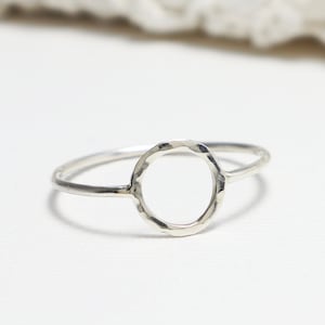 Small Open Circle Ring, Hammered, Silver Thin Rings for Women, Dainty Ring, Cute Ring ...