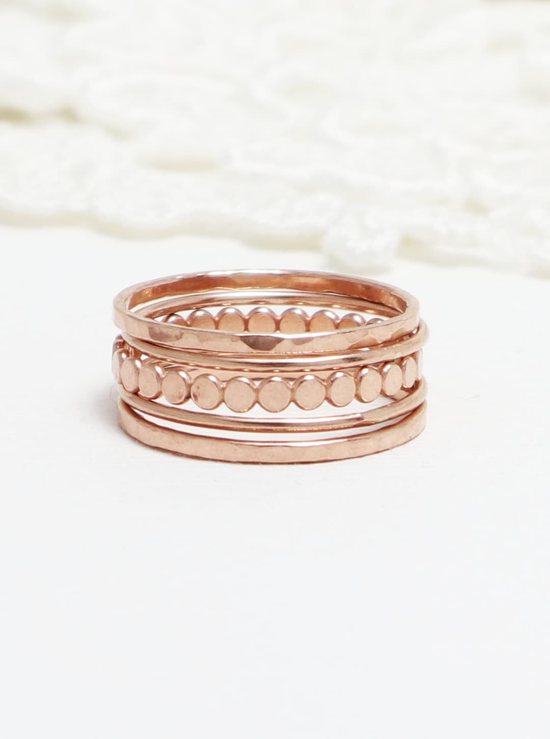 Rose Gold Rings for Women, Minimalist Ring, Gold Bead Stacking Ring Set ...