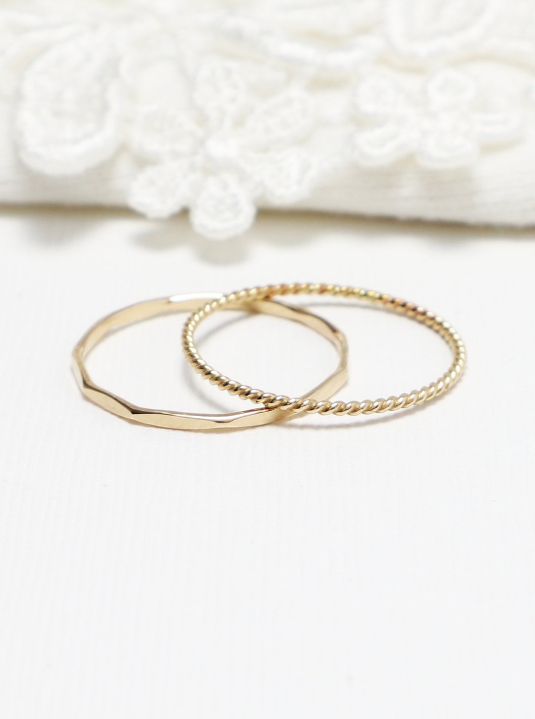 Thin Gold Ring Set of 2, Gold Rings for Women, Gold Twist Ring, Gold ...