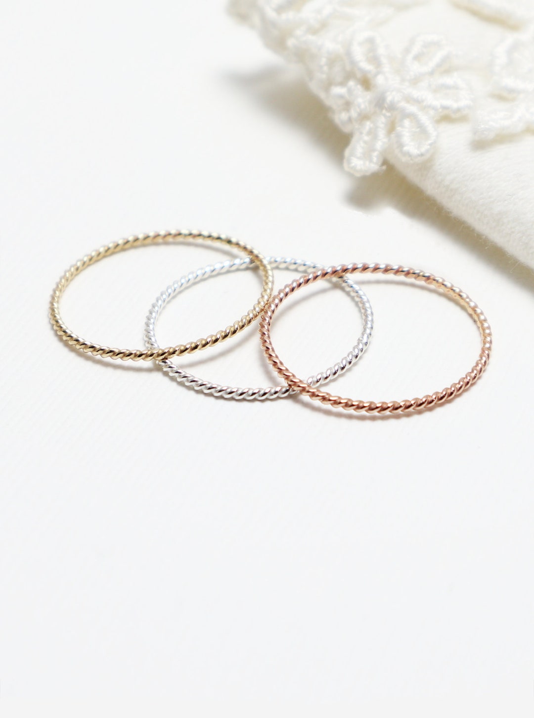 Super Thin Ring Set of 3, Twist Rings, Simple Rings for Women, Mixed ...