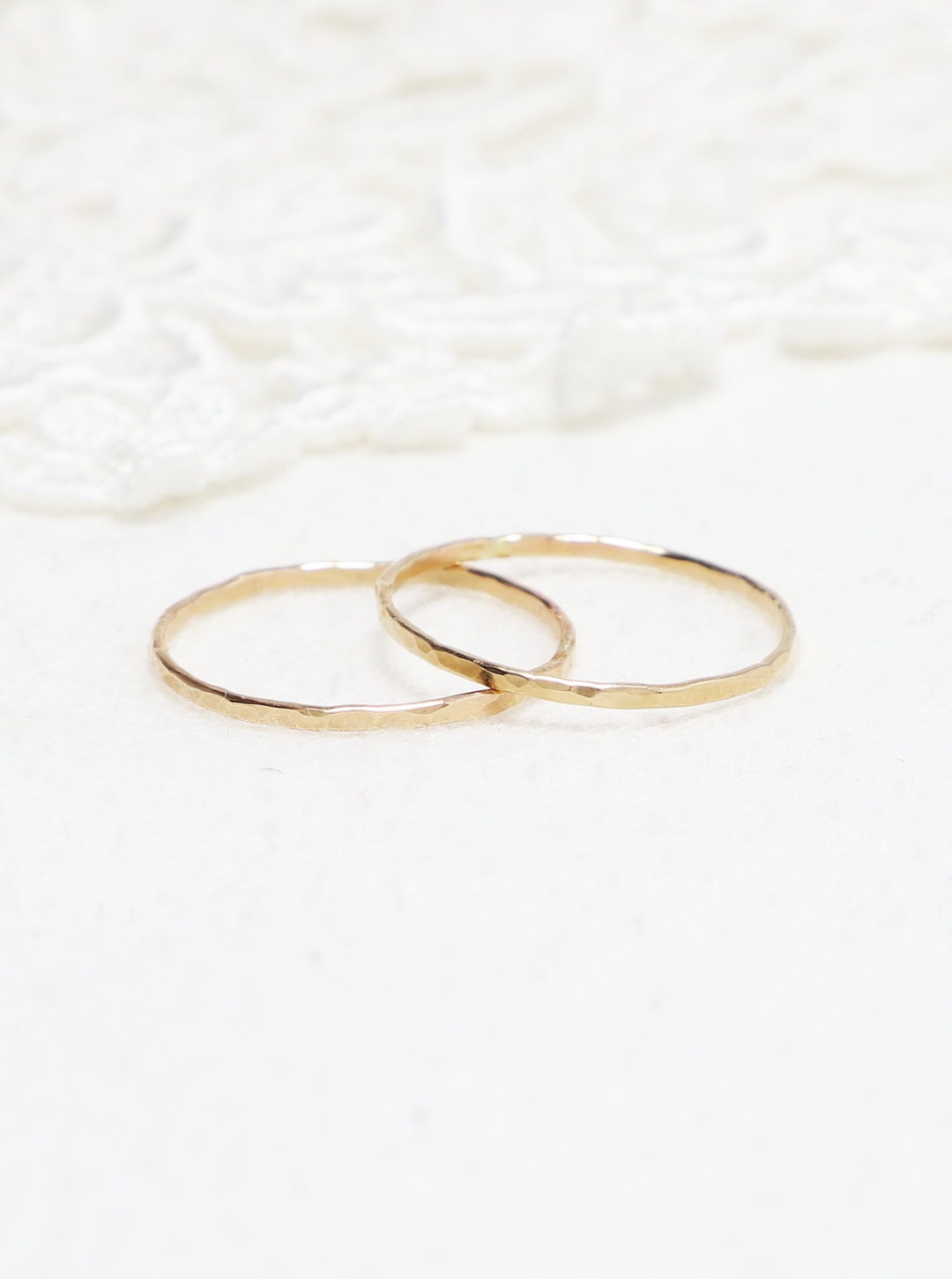 Thin Gold Hammered Ring Set of 2, Simple Gold Rings for Women, Gold ...