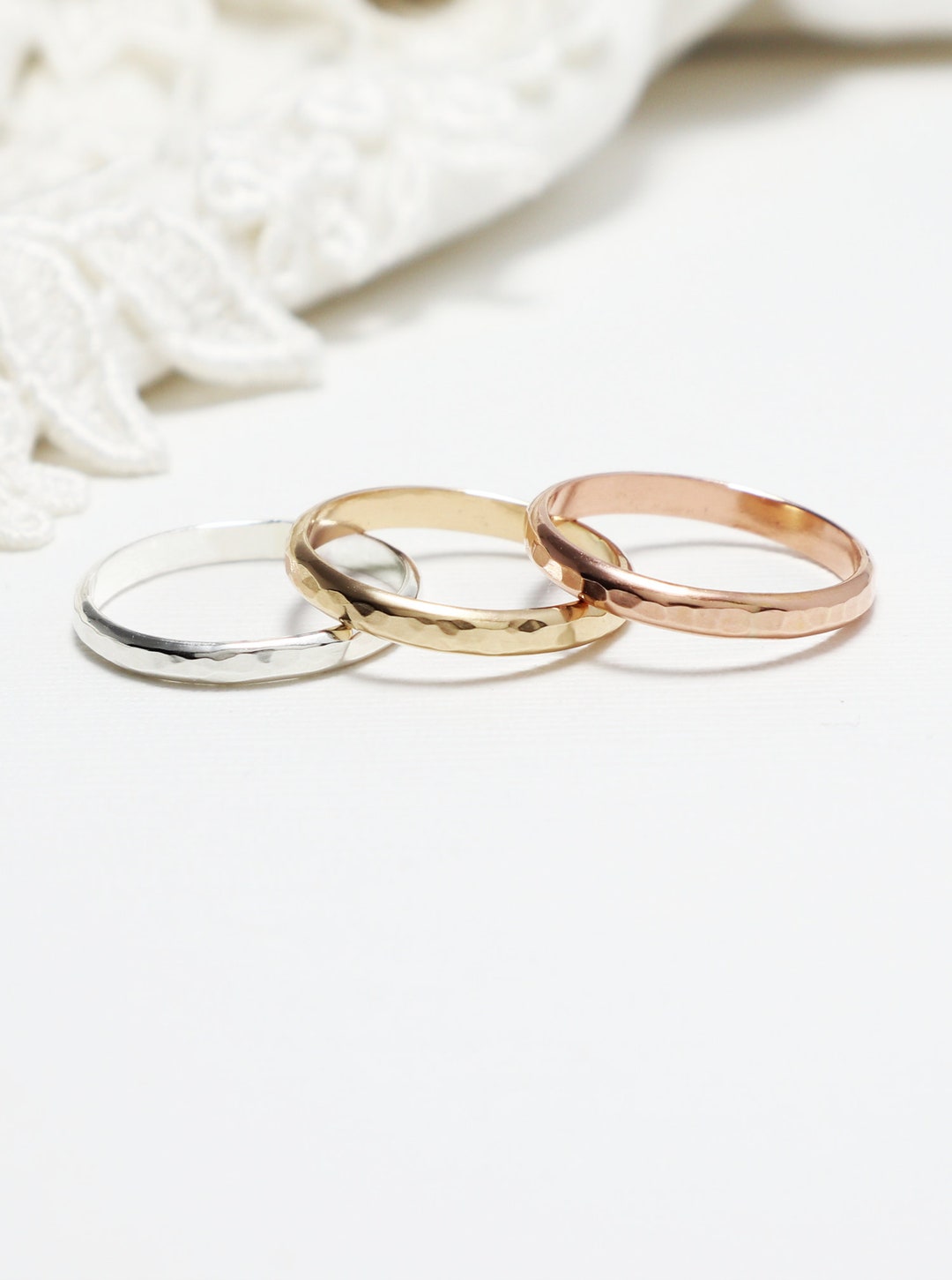 Thin Gold Ring, Silver Couple Ring, 2.5mm Hammered, Gold Rings for ...