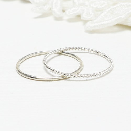 Thin Silver Hammered Ring Set of 2 Rings for Women Delicate - Etsy