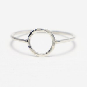 Small Open Circle Ring, Hammered, Silver Thin Rings for Women, Dainty ...
