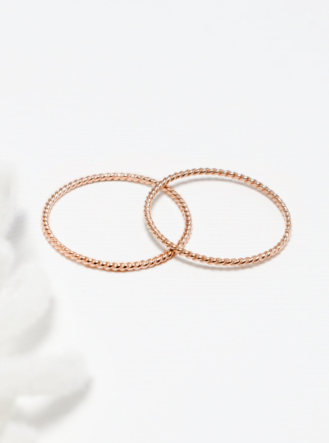 Dainty Thin Rose Gold Twist Ring Set of 2, Delicate Rings for Women ...