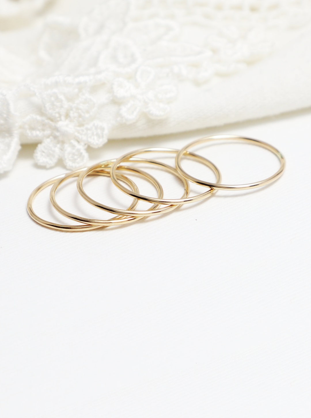 Super Thin Gold Ring Set of 5, Gold Rings for Women, Dainty Ring, Thumb ...