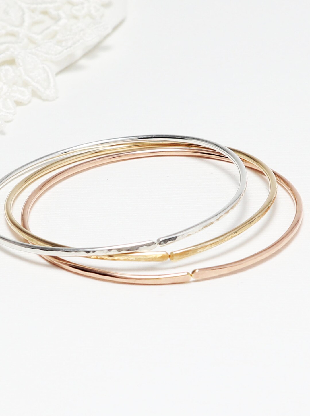 Thin Gold Hammered Bangle, Silver Cuff Bracelet, Dainty Minimalist ...