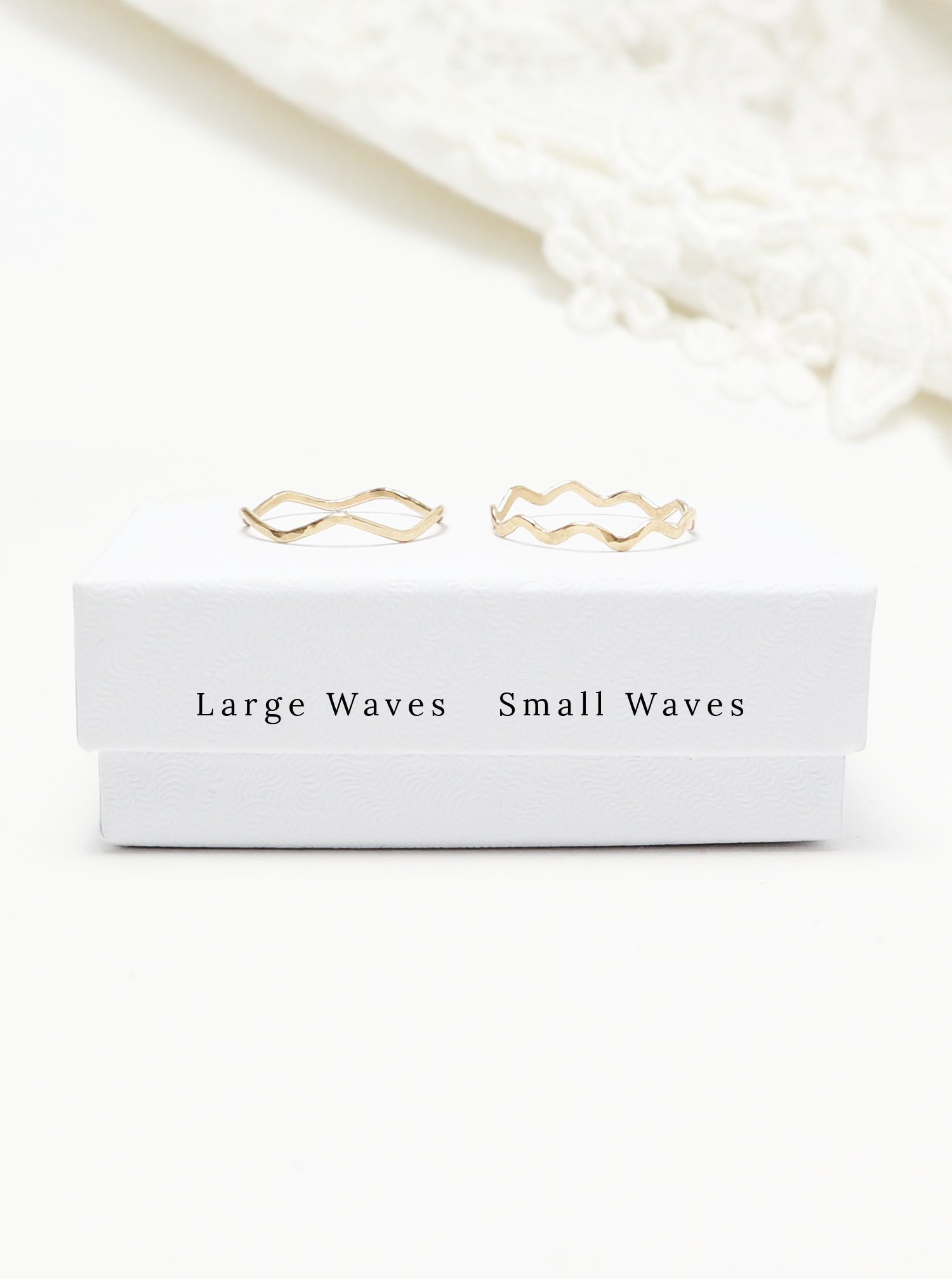 14K Solid Gold Thin Wavy Wave Ring Hammered Promise Gold | Etsy