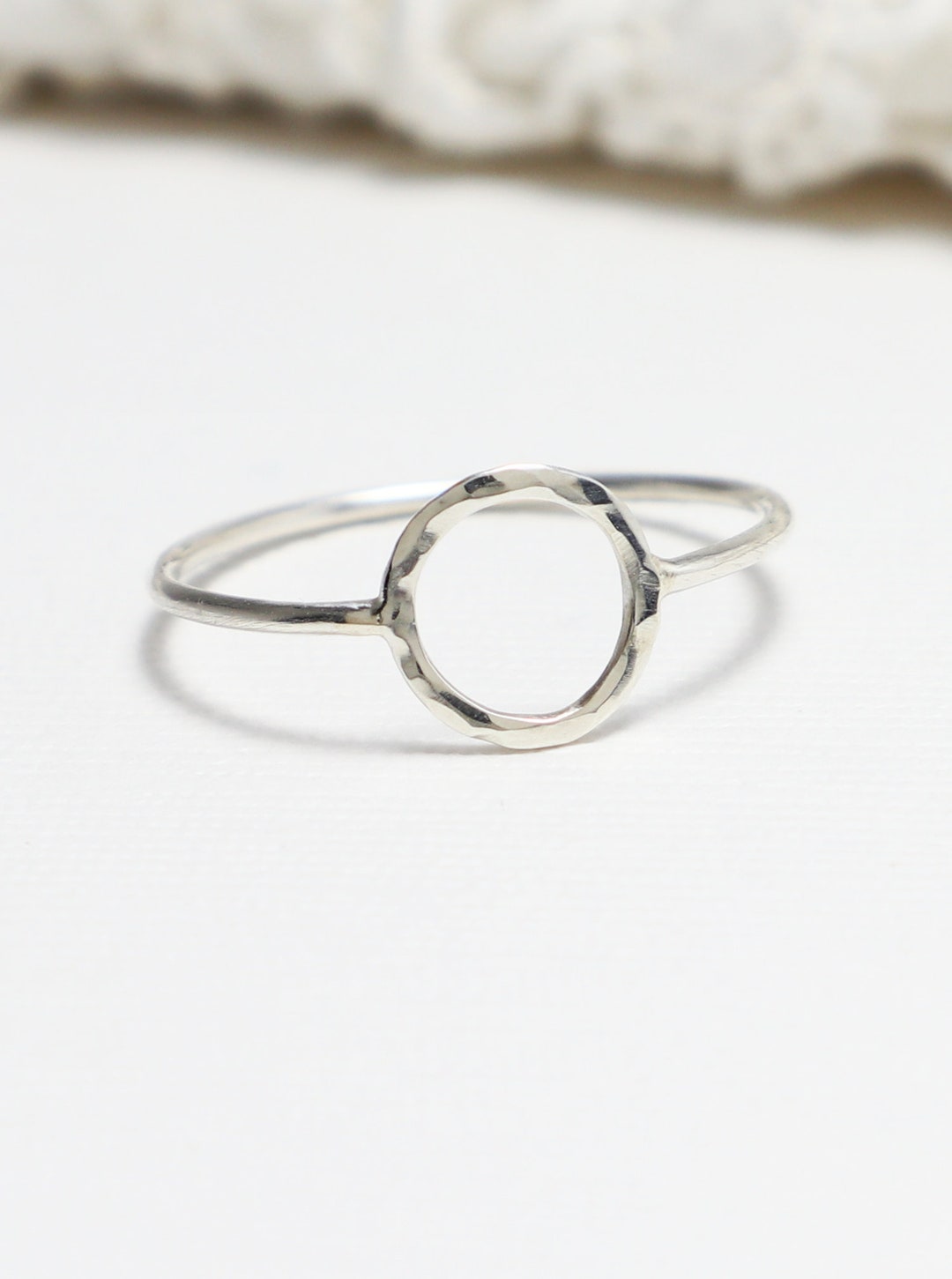 Small Open Circle Ring, Hammered, Silver Thin Rings for Women, Dainty ...