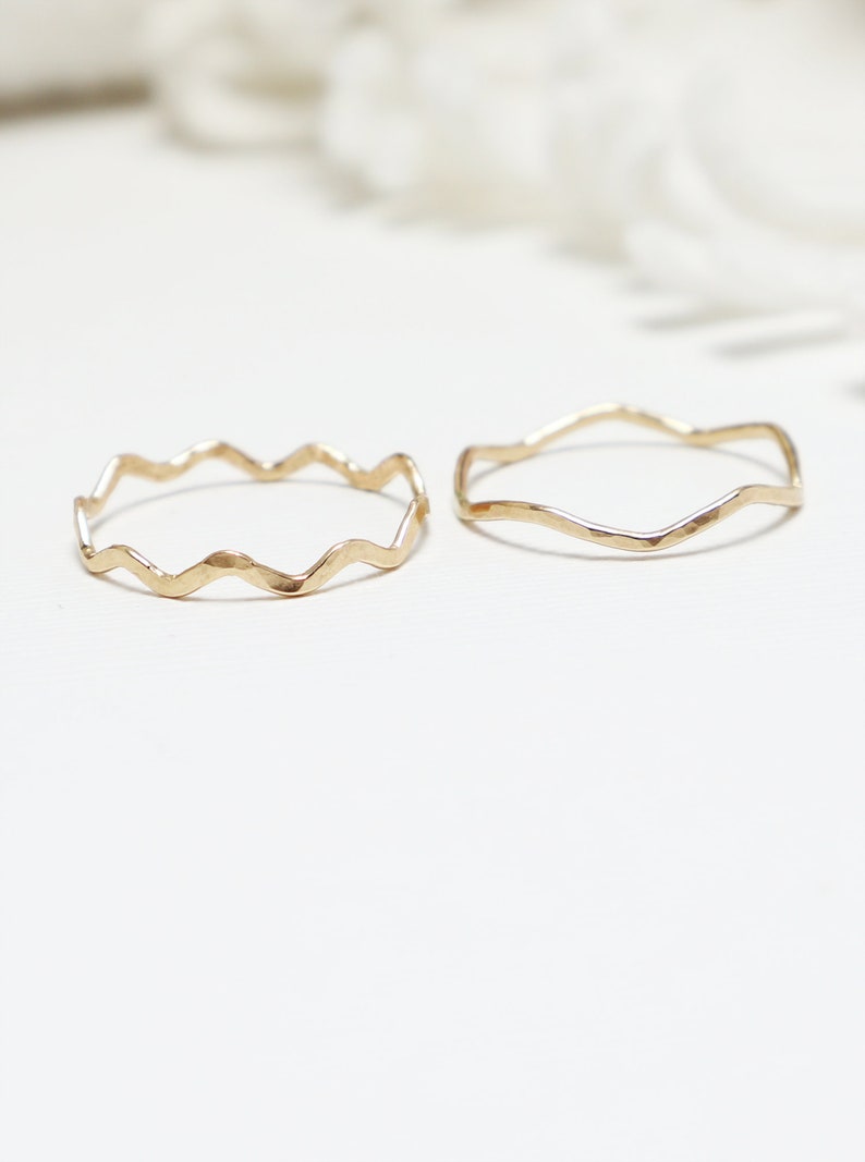 Thin Gold Hammered Wavy Ring Stacking Rings for Women Dainty - Etsy
