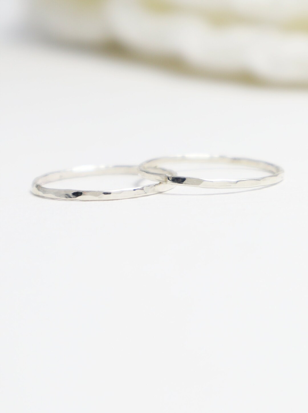 Thin Silver Hammered Ring Set of 2, Rings for Women, Delicate Dainty ...