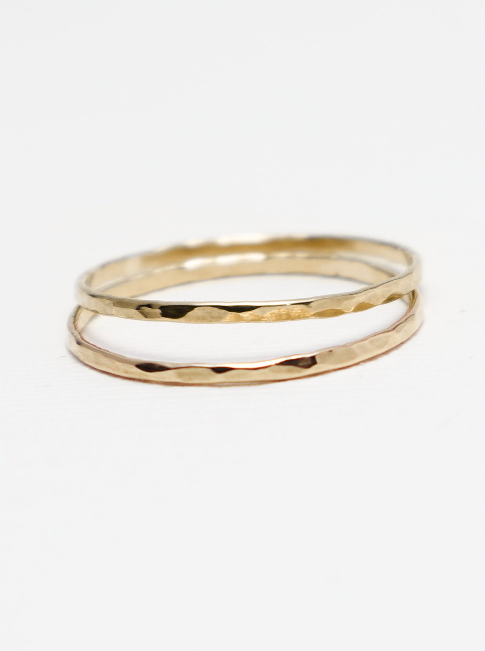Thin Gold Hammered Ring Set of 2 Simple Gold Rings for Women - Etsy