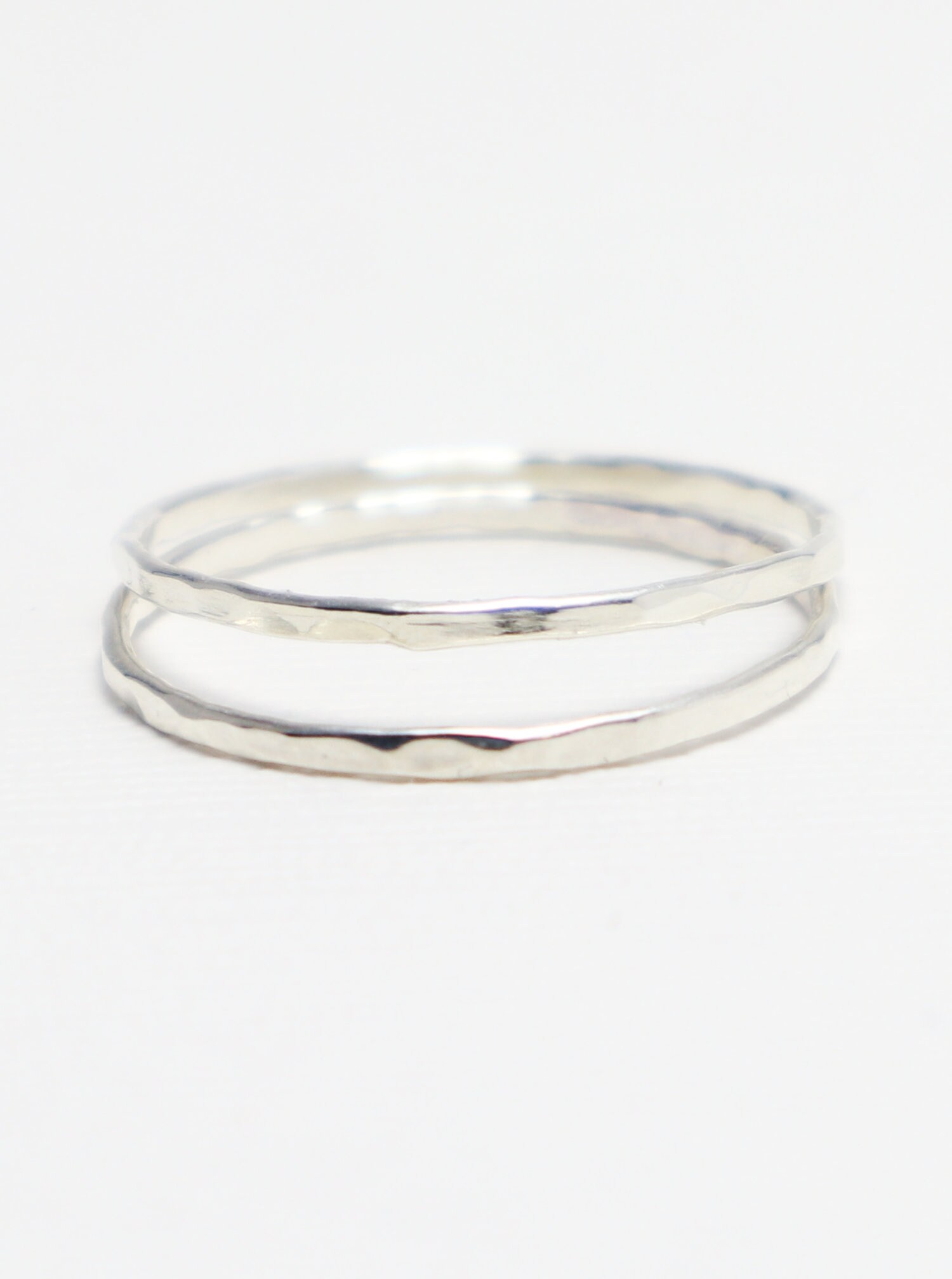 Thin Silver Hammered Ring Set of 2 Rings for Women Delicate | Etsy
